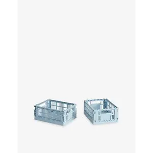 HAY Colour Stackable Mini Plastic Crates Set Of Two Soft Blue