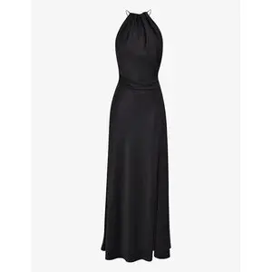 House Of Cb Zanab Halter-neck Thigh-split Maxi Dress - Black