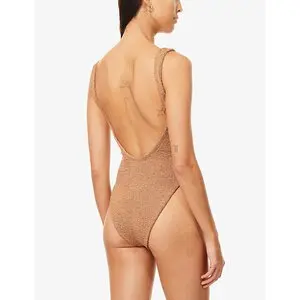 Hunza G Square-neck Seersucker Swimsuit - Metallic Coco