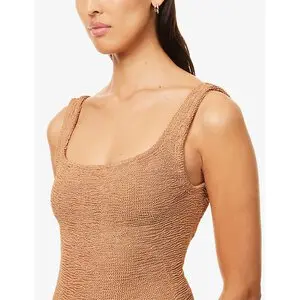 Hunza G Square-neck Seersucker Swimsuit - Metallic Coco