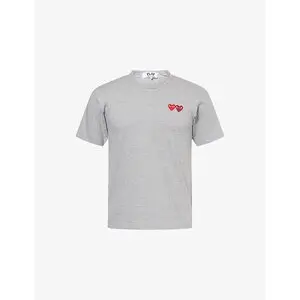 Play Comme Des Garcon Heart-embroidered Cotton-jersey T-shirt - Grey