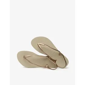Havaianas Rubber Flip Flops With Metallic Straps - Sand Grey