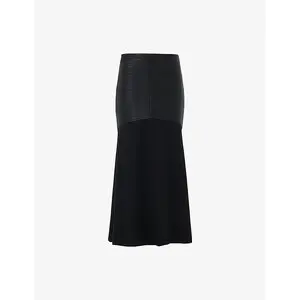 LEEM Layered Faux-leather Panel Maxi Skirt