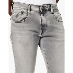 REPLAY Anbass Hyperflex Whiskering Slim-leg Regular-fit Stretch-denim Jeans - Medium Grey