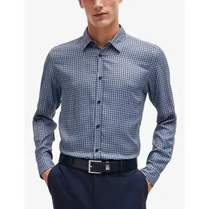 BOSS Regular-fit Geometric-print Chambray Shirt