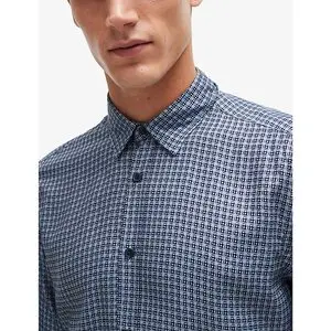 BOSS Regular-fit Geometric-print Chambray Shirt
