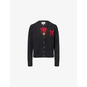 GANNI Wool-blend Cardigan With Bunny Intarsia - Phantom