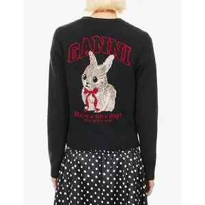 GANNI Wool-blend Cardigan With Bunny Intarsia