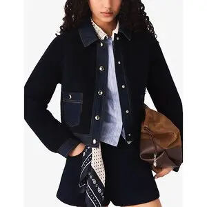 Maje Denim Trim Bouclé Woven Jacket