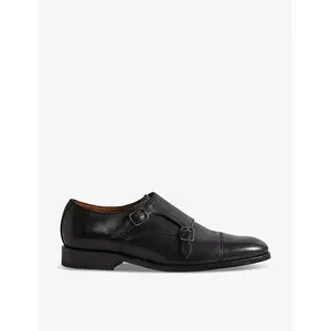 REISS Amalfi Double Monk Strap Leather Shoes - Black