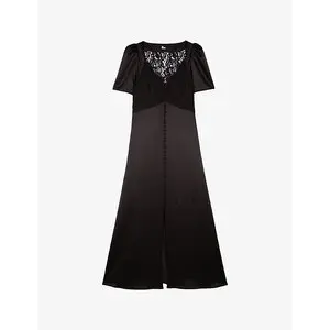 The Kooples Lace-embroidered Silk Maxi Dress - Black
