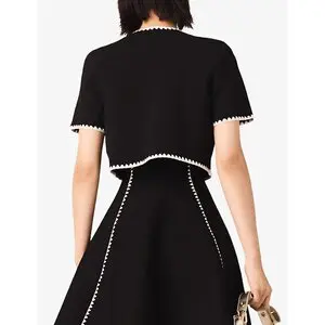 Maje Cropped Knitted Cardigan With Contrast Stitching