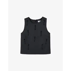 RO&ZO Sleeveless Bead-embroidered Woven Shell Top - Black