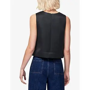 RO&ZO Sleeveless Bead-embroidered Woven Shell Top