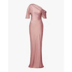 MALINA Marisa Asymmetric-neck Draped Satin Maxi Dress - Blush