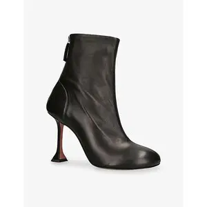 Amina Muaddi Iris 95 Leather Heeled Ankle Boots - Black