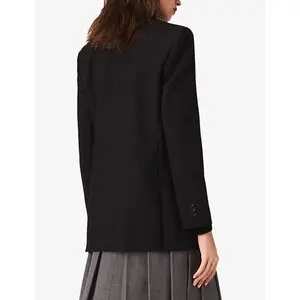 Maje Double-breasted Stretch Wool-blend Blazer With Removable Brooch
