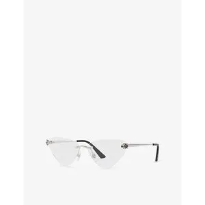 Cartier Cat Eye Frame Metal Optical Glasses - Silver