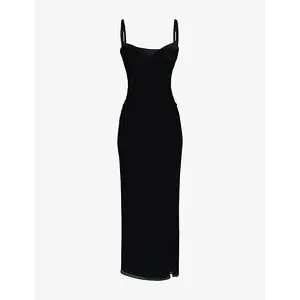 House Of Cb Lini Corset Bodice Stretch-mesh Maxi Dress - Black