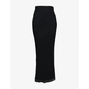 House Of Cb Cassidy Fluted-hem Mesh Maxi Skirt - Black