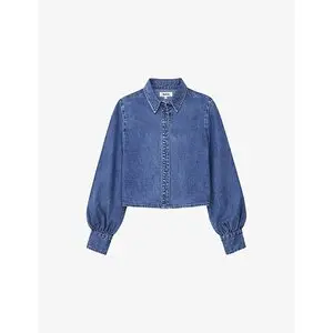 RO&ZO Cropped Long-sleeve Denim Shirt - Blue