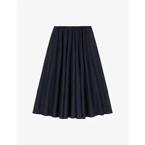 Maje Pleated Wool-blend Midi Skirt - Navy