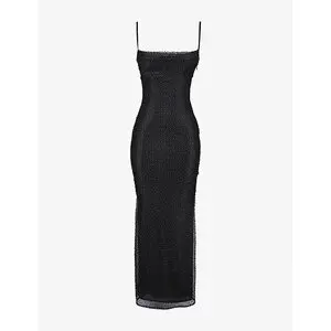 House Of Cb Calla Mesh Maxi Dress With Pearl Embellishments - Black