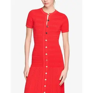Sandro Short-sleeved Button-up Knitted Maxi Dress - Red