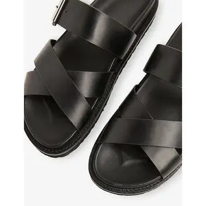 Whistles Celestine Buckle-detail Leather Sliders - Black