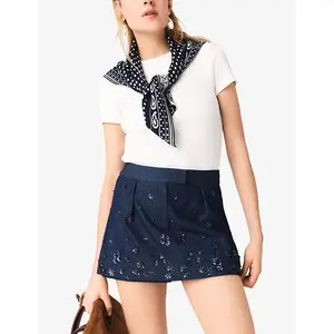 Maje Layered Sequin-embroidered Denim Shorts - Navy