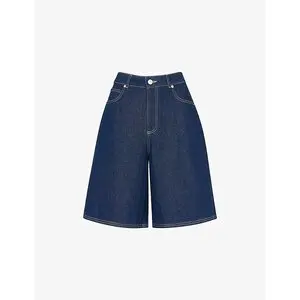 Whistles High-rise Wide-leg Knee-length Denim Shorts - Navy