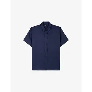 The Kooples Short-sleeved Brand-embroidered Linen Shirt - Navy