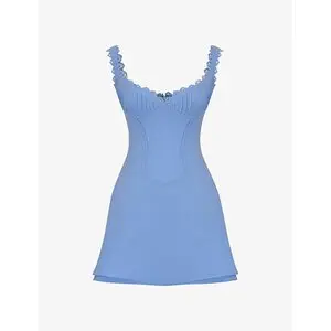 House Of Cb Corset Bodice Linen-blend Mini Dress - Blue