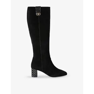 Kurt Geiger Chelsea Trim Heeled Suede Knee-high Boots - Black