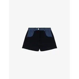 Maje Denim-trim Tweed Shorts - Navy