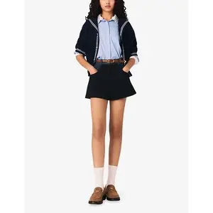 Maje Mid-rise Denim Trimmed Tweed Shorts