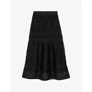 Maje Floral Embroidered Maxi Skirt - Black