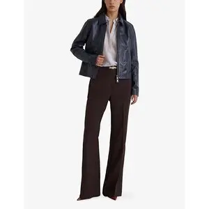 REISS Leona Flared-leg Woven Trousers - Grape