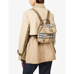 Burberry Mini Horseshoe Checked Woven Backpack - Sand