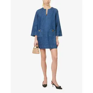 Valentino Garavani V Hardware Denim Midi Dress - Medium Blue Denim