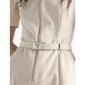 Prada Logo-belt A-line Cotton Chino Midi Dress - Neutral