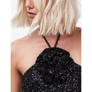 RO&ZO Mimi Sequin Halter-neck Woven Mini Dress