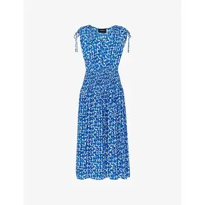 Whistles Shirred-panel Woven Midi Dress - Multi-coloured