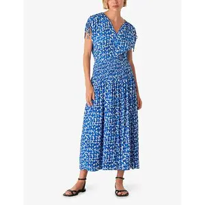 Whistles Brushed-stroke Shirred-panel Woven Midi Dress - Multi-coloured