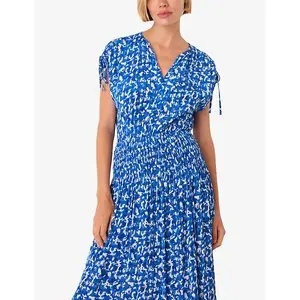 Whistles Brushed-stroke Shirred-panel Woven Midi Dress - Multi-coloured