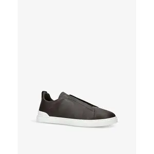 Zegna Triple Stitch Secondskin Shearling Leather Low-top Trainers - Brown/oth