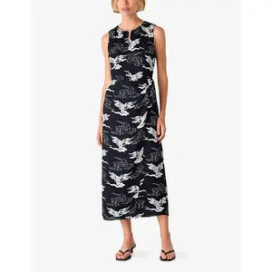Whistles Cloud-print Tie-waist Woven Midi Dress