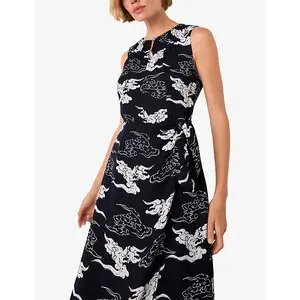 Whistles Cloud-print Tie-waist Woven Midi Dress