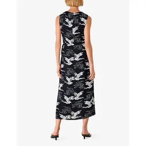 Whistles Cloud-print Tie-waist Woven Midi Dress