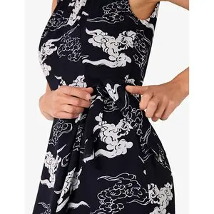 Whistles Cloud-print Tie-waist Woven Midi Dress